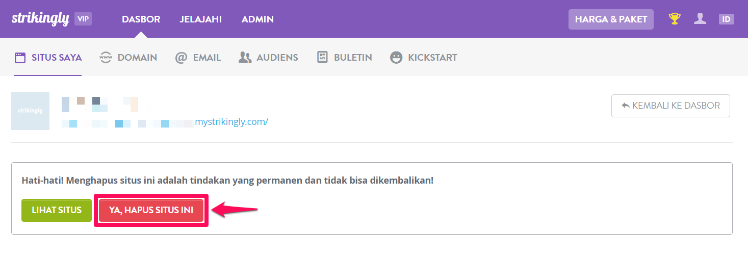 Menghapus Situs Saya – Pusat Bantuan Strikingly