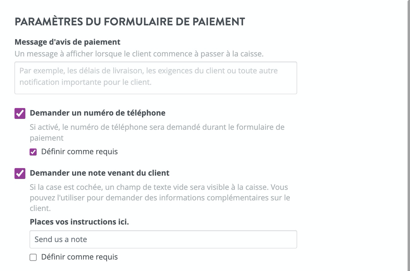 Paramètres du formulaire de paiement – Strikingly Centre d'aide