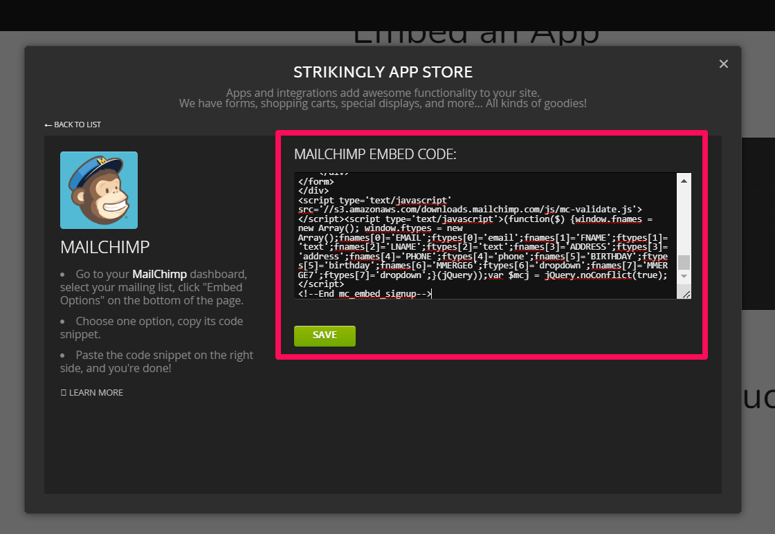 Embed MailChimp Sign Up Form – Strikingly Help Center
