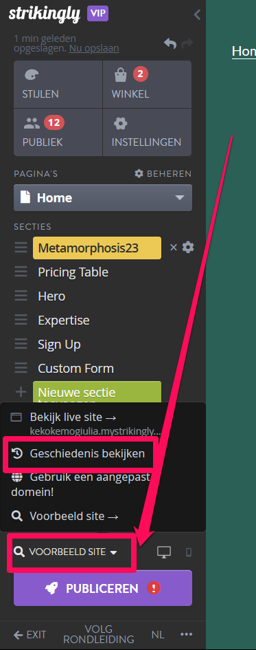 Undo/Redo Knopen (Ongedaan Maken en Opnieuw Uitvoeren) op Je Site Editor – Strikingly helpcentrum