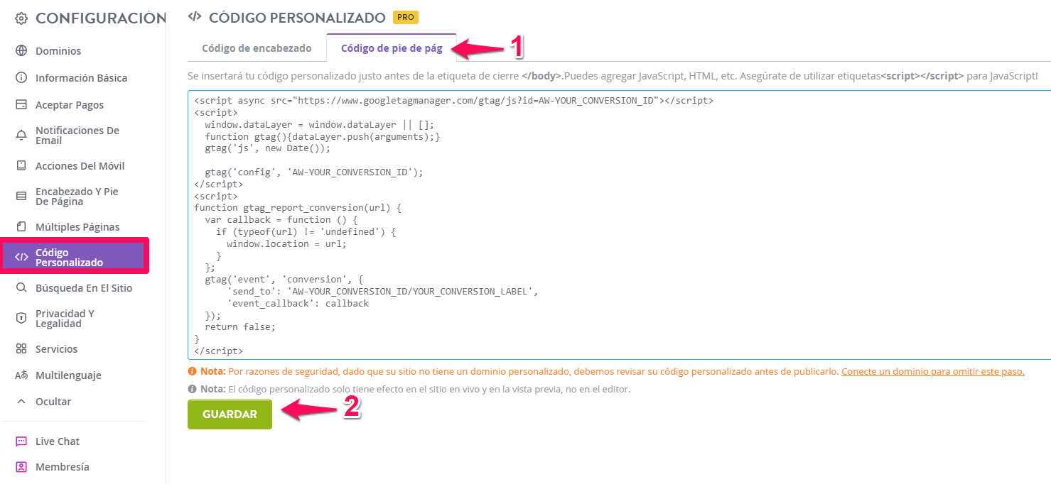 Seguimiento de conversiones en formularios con Google Ads – Strikingly Centro de ayuda