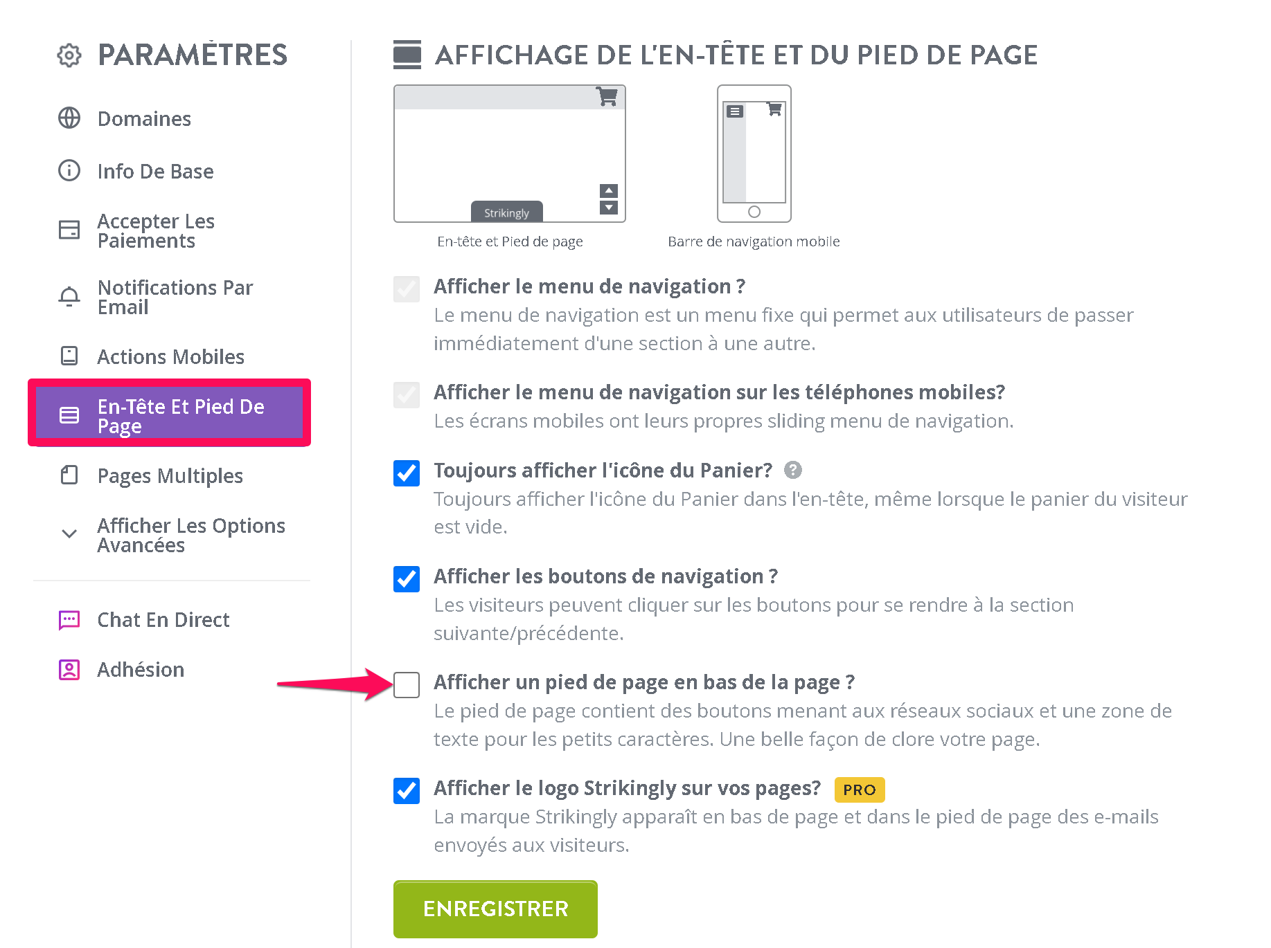 Modifier le Pied de Page – Strikingly Centre d'aide
