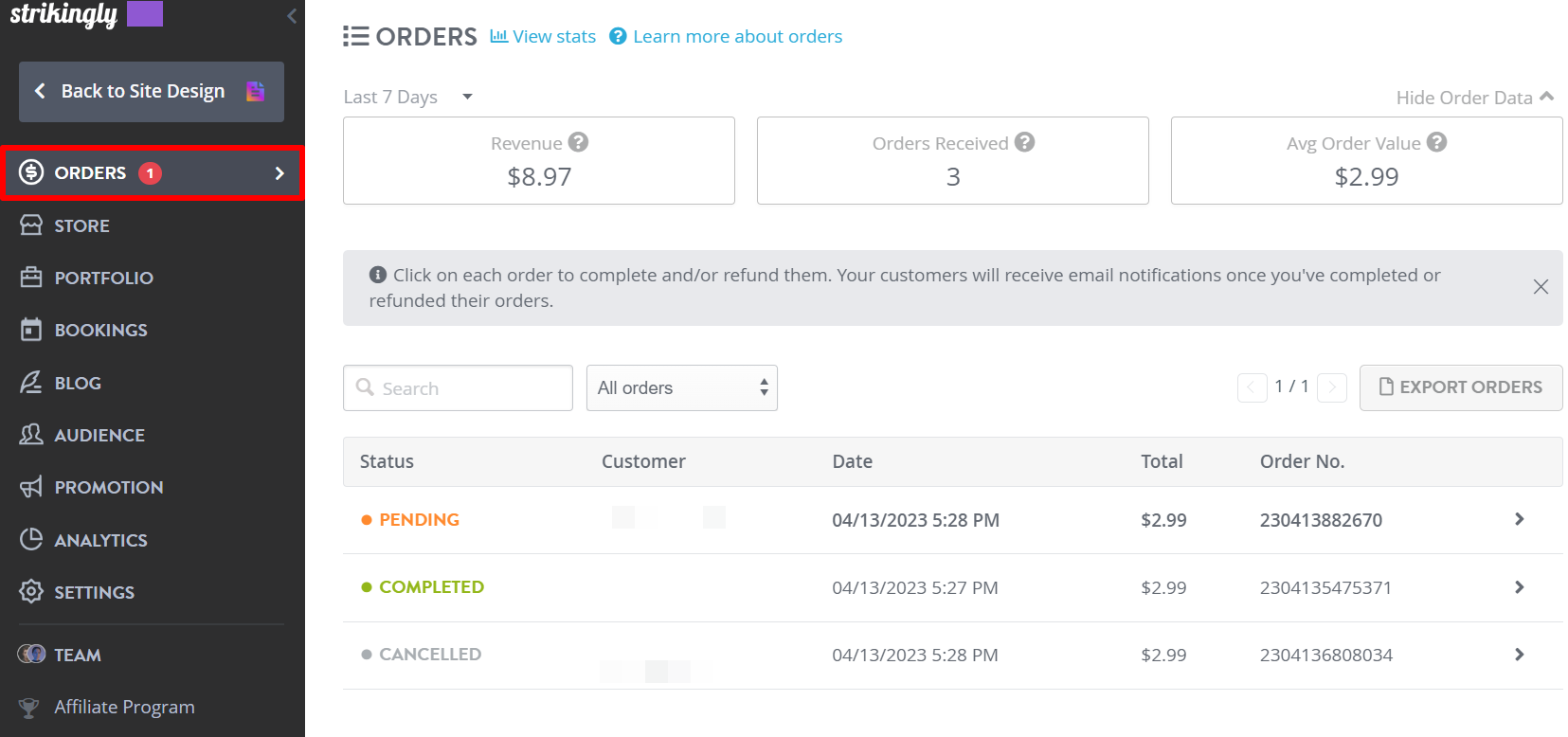 Managing Orders from Simple Store – Strikingly Help Center