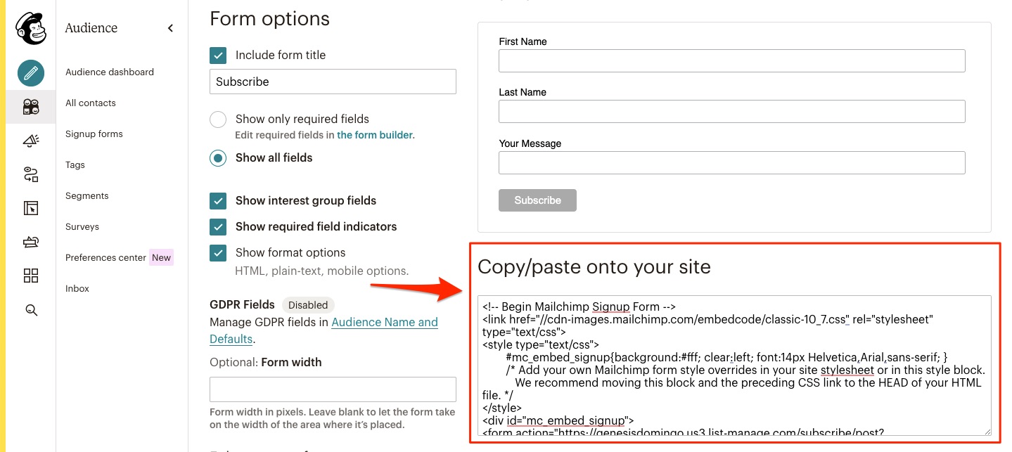 Embed MailChimp Sign Up Form Strikingly Help Center