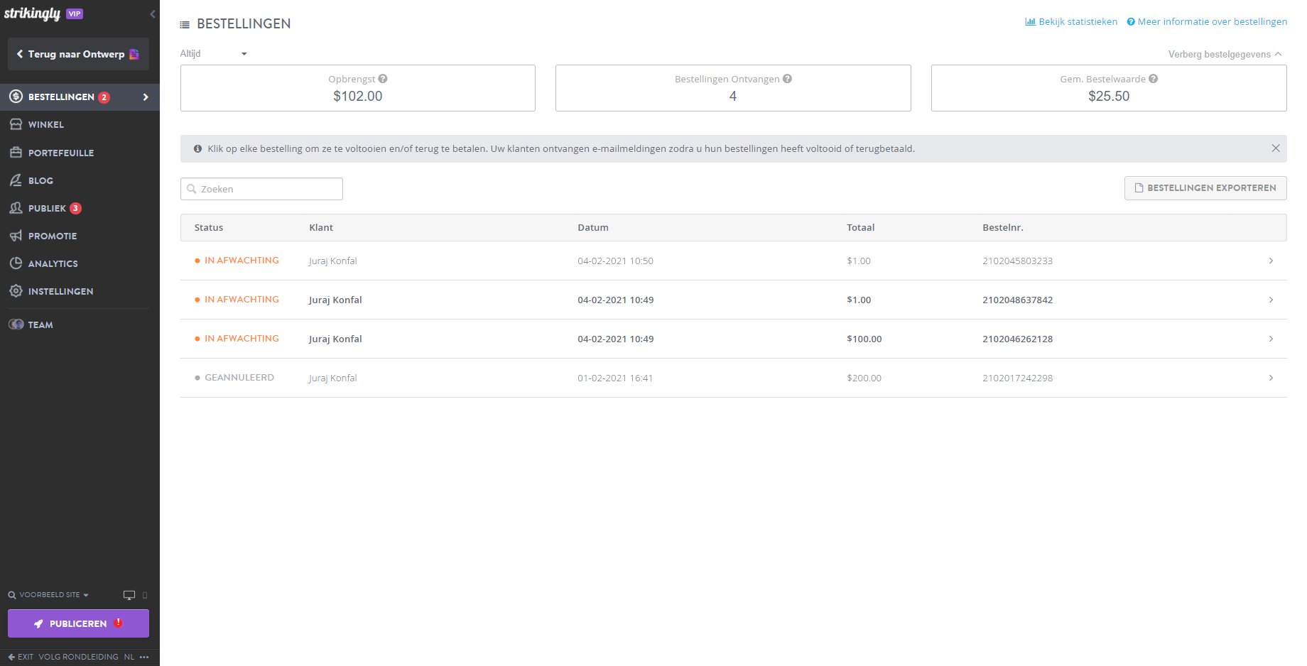 Bestellingen beheren vanuit Eenvoudige Winkel – Strikingly helpcentrum