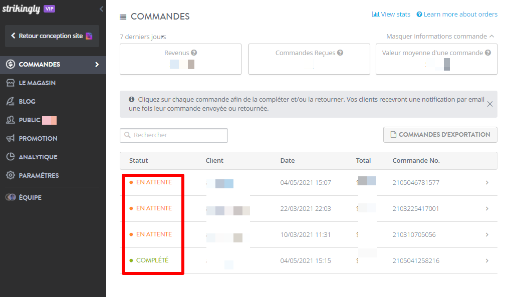 Gérer les commandes depuis le magasin – Strikingly Centre d'aide