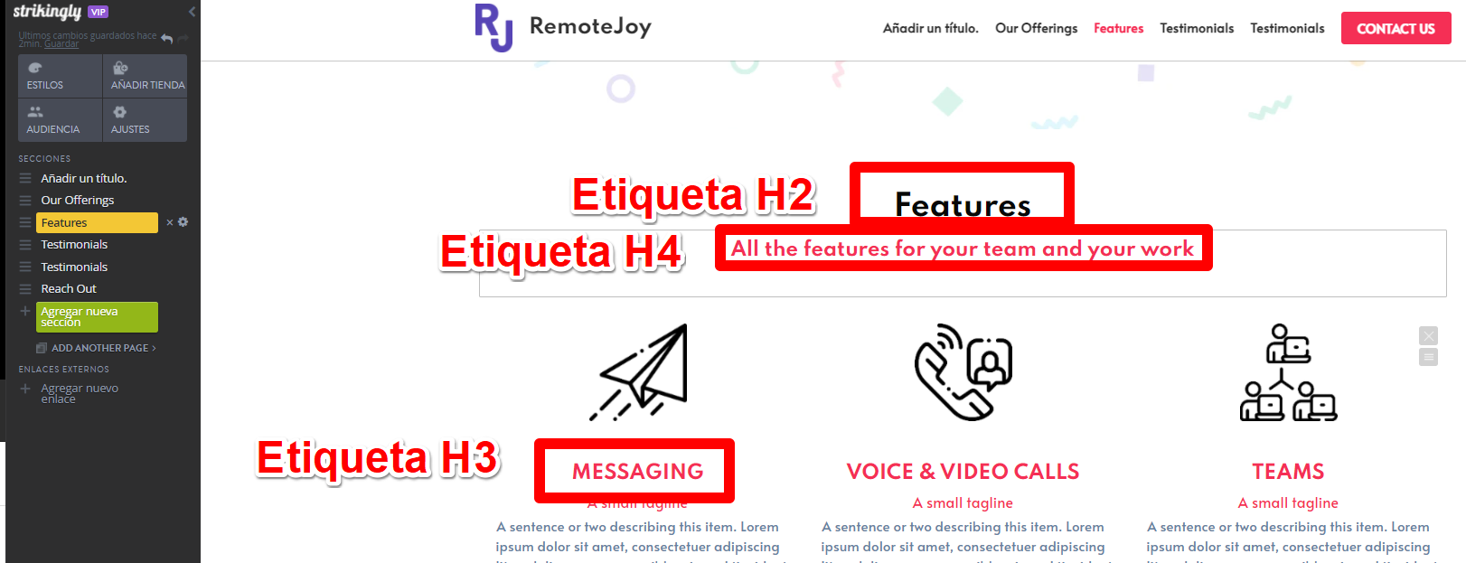 Añadir Etiquetas de Encabezado (H1, H2...) – Strikingly Centro de ayuda